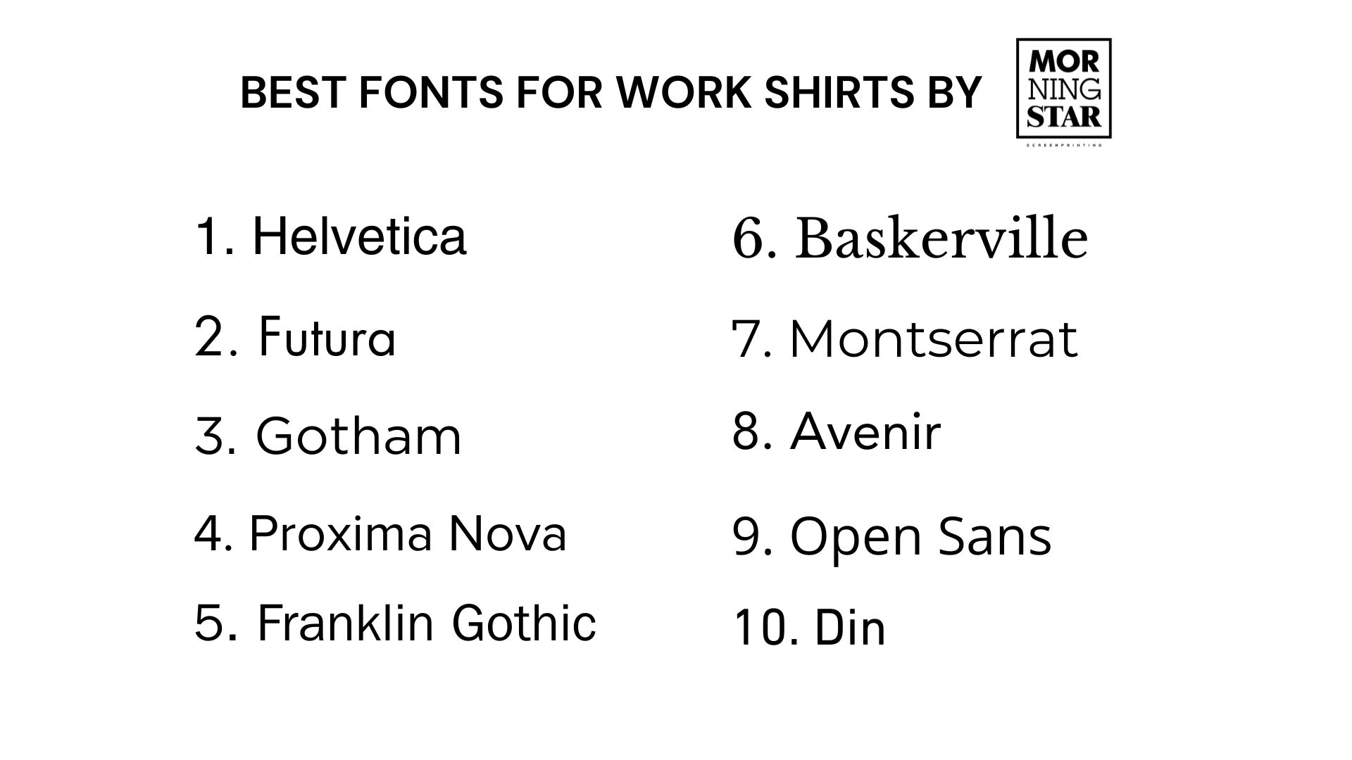 The Best Fonts for Professional Work Shirts - Morningstar Screen Printing